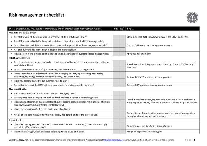 Risk assessment checklist A Comprehensive Guide for Effective Risk Management – risk tolerance